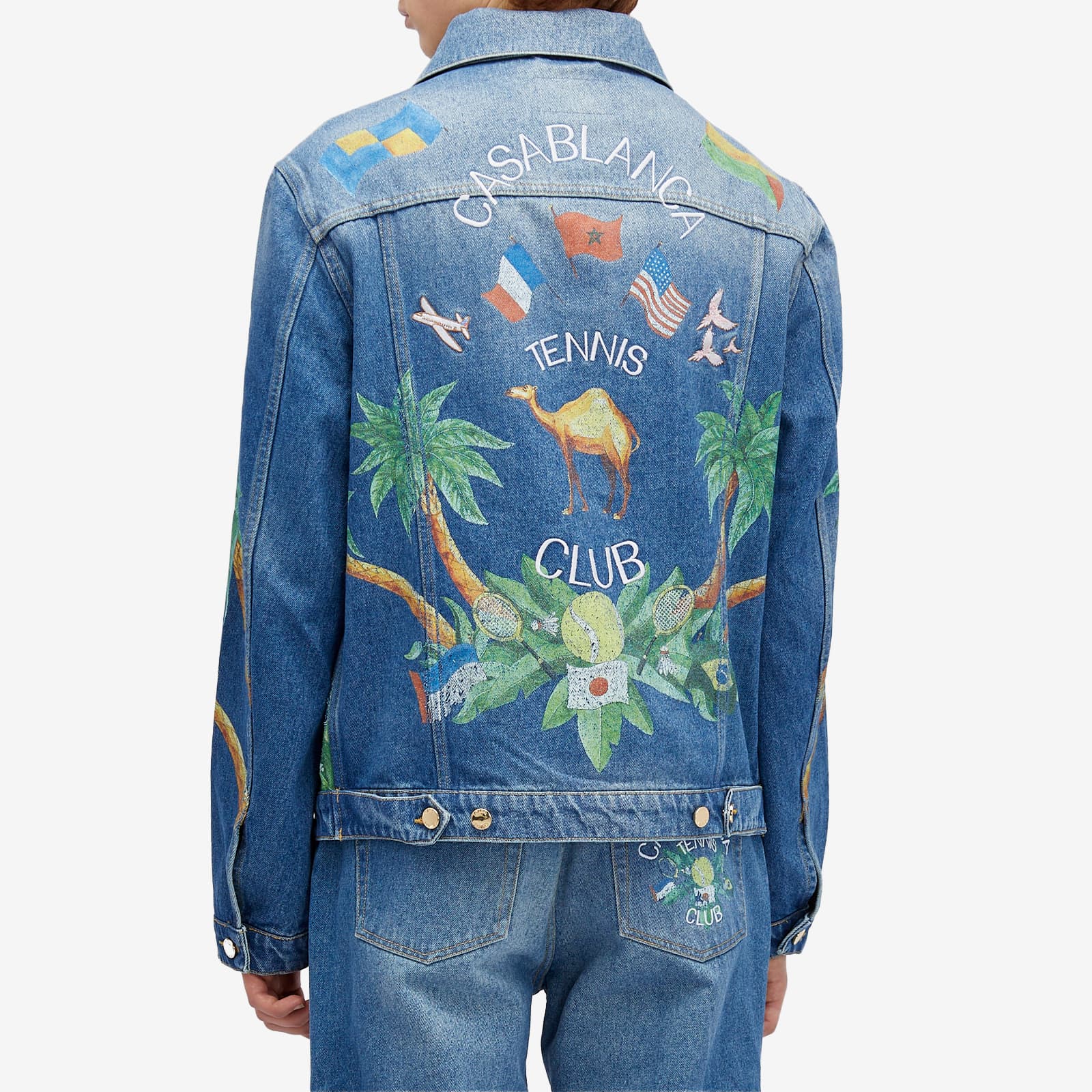 Casablanca Tennis Club Print Embroidered Denim Jacket Blue | END. (AU)