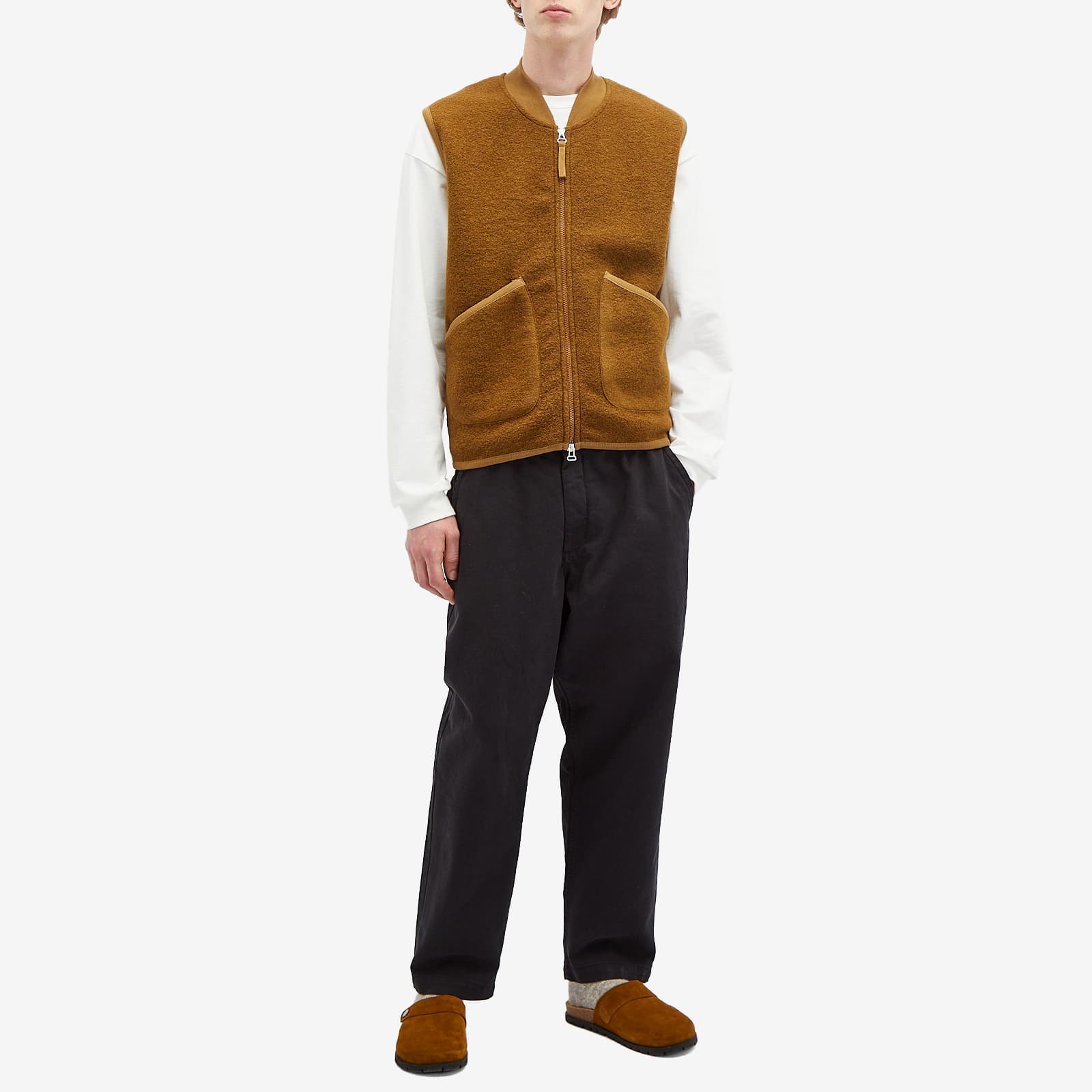 Universal Works Wool Fleece Zip Waistcoat Mustard | END. (US)