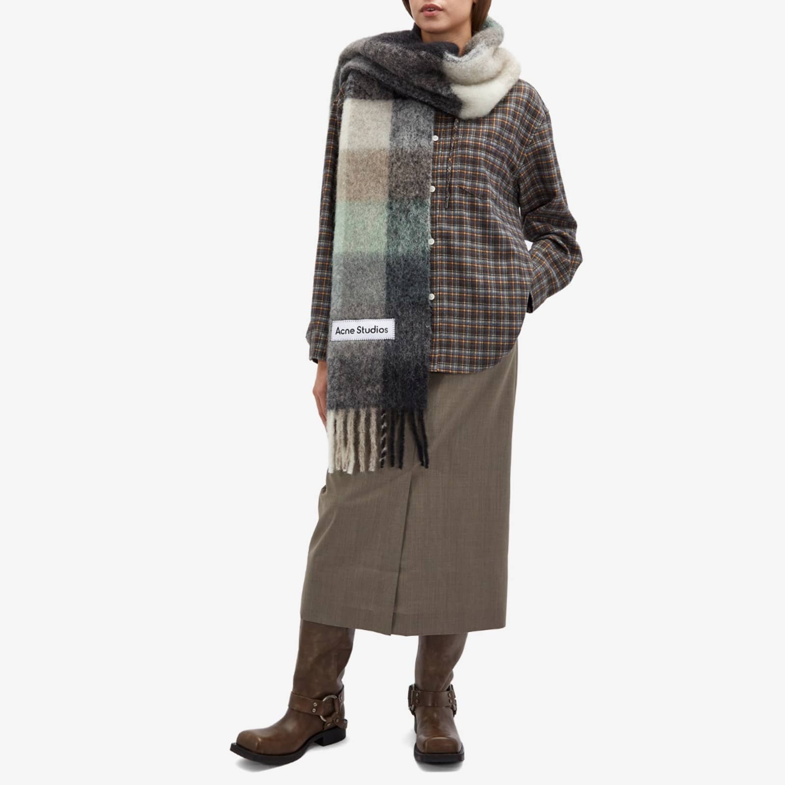Acne Studios Vally Check Scarf Green & Grey & Black | END. (US)