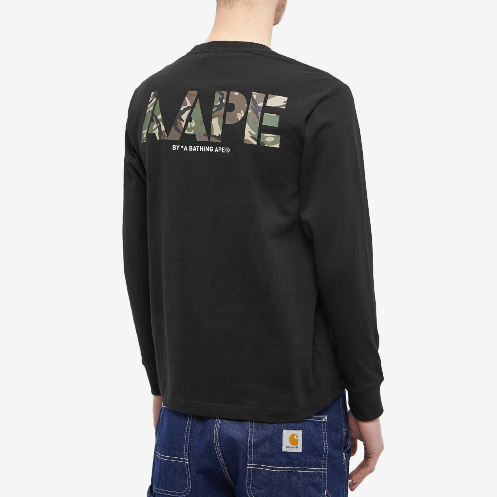 AAPE Long Sleeve Small Face Camo T-Shirt Black | END. (GB)