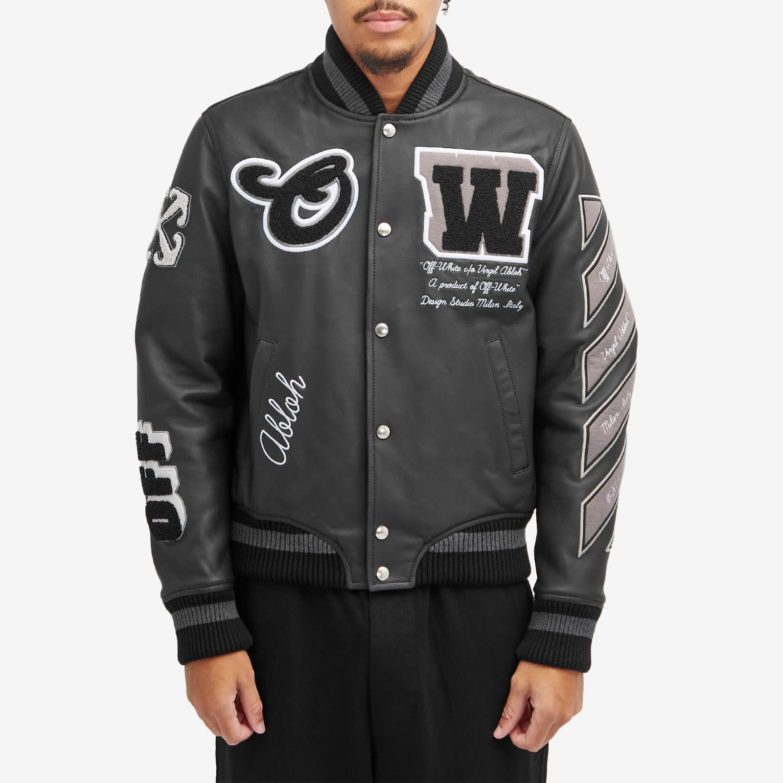 Off-White Leather Varsity Jacket Black | END. (US)