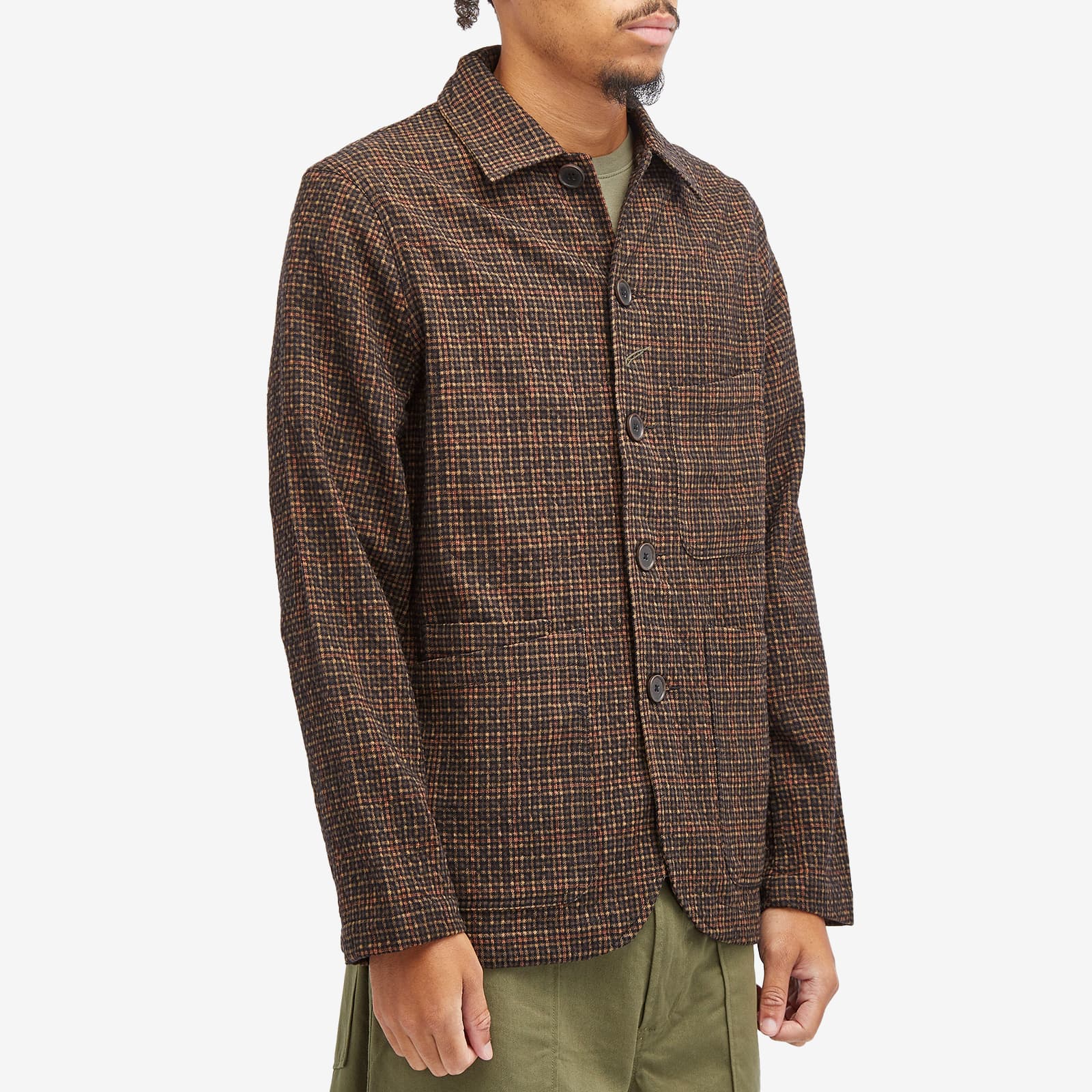 Universal Works Alburquerque Check Bakers Jacket Black & Olive | END. (US)