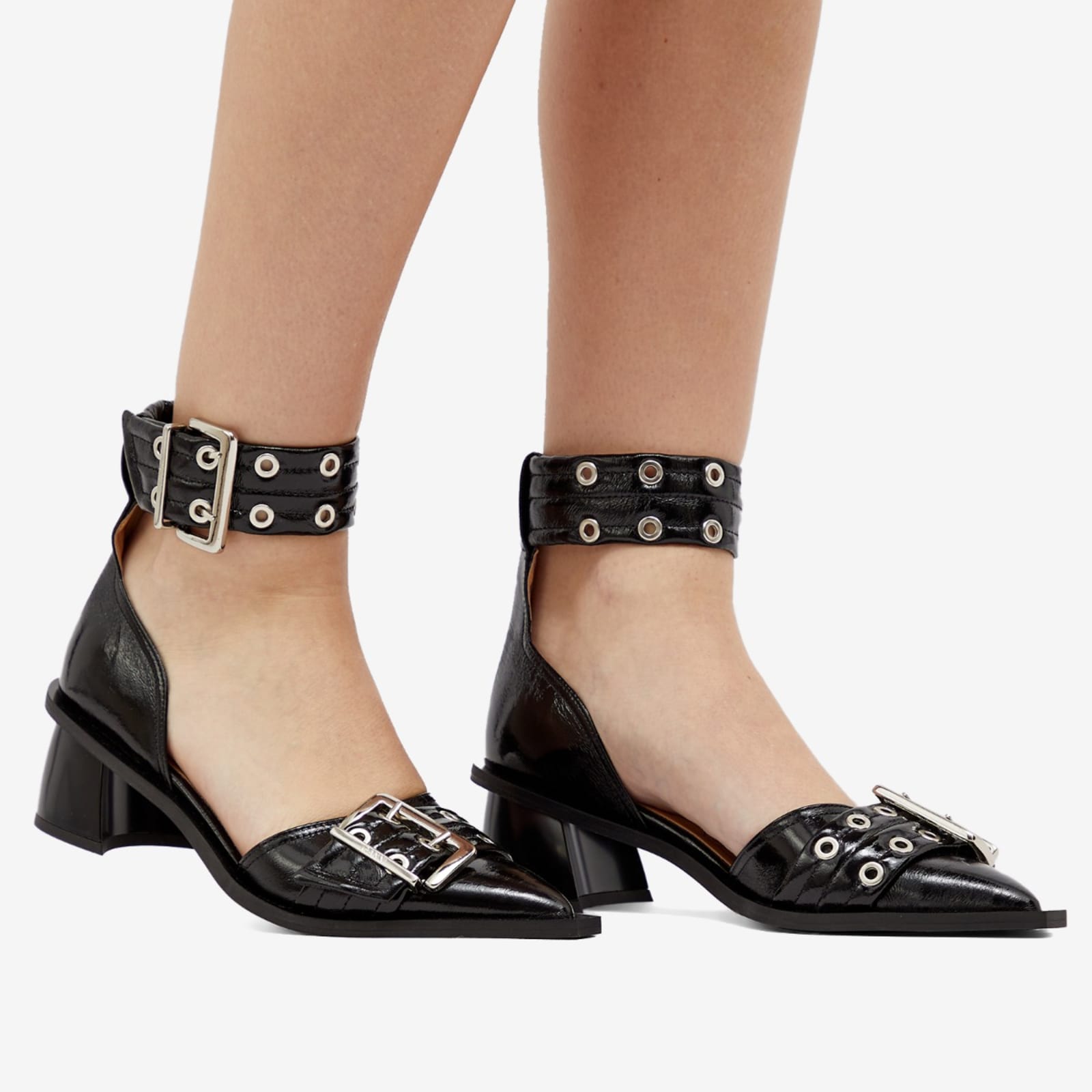 GANNI Chunky Buckle Open Cut Pump Black | END. (US)
