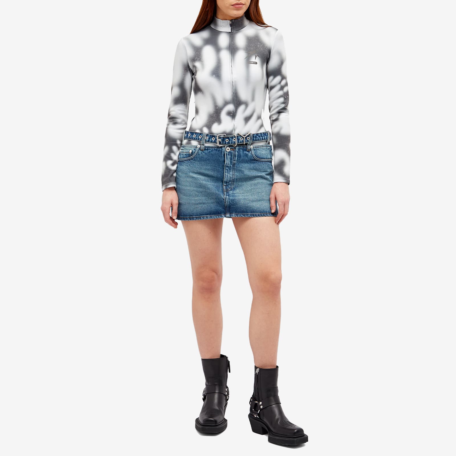 Y-Project EVERGREEN Y BELT DENIM MINI SKIRT Evergreen & Vintage Blue ...