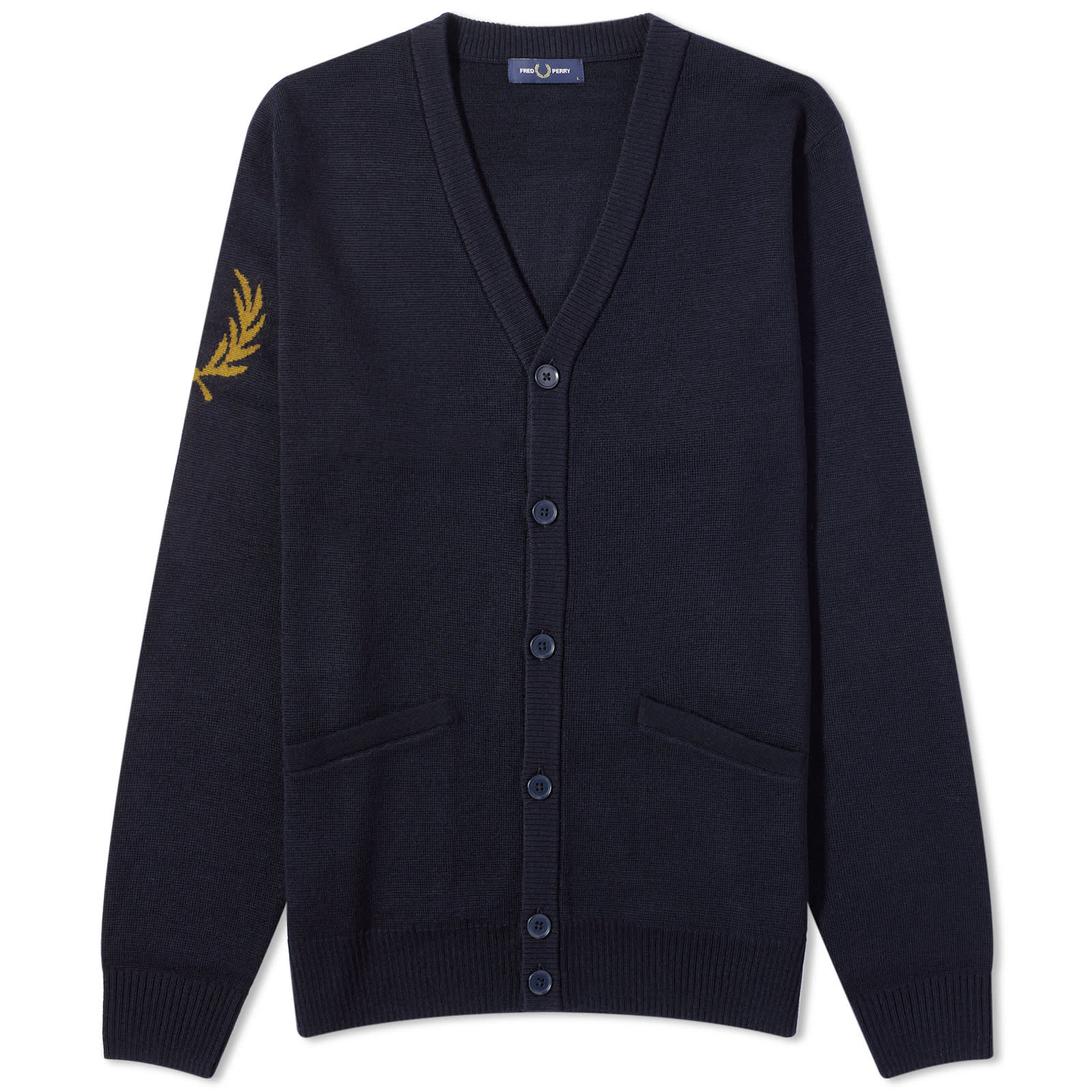 Fred Perry Intarsia Laurel Wreath Cardigan Navy | END. (US)