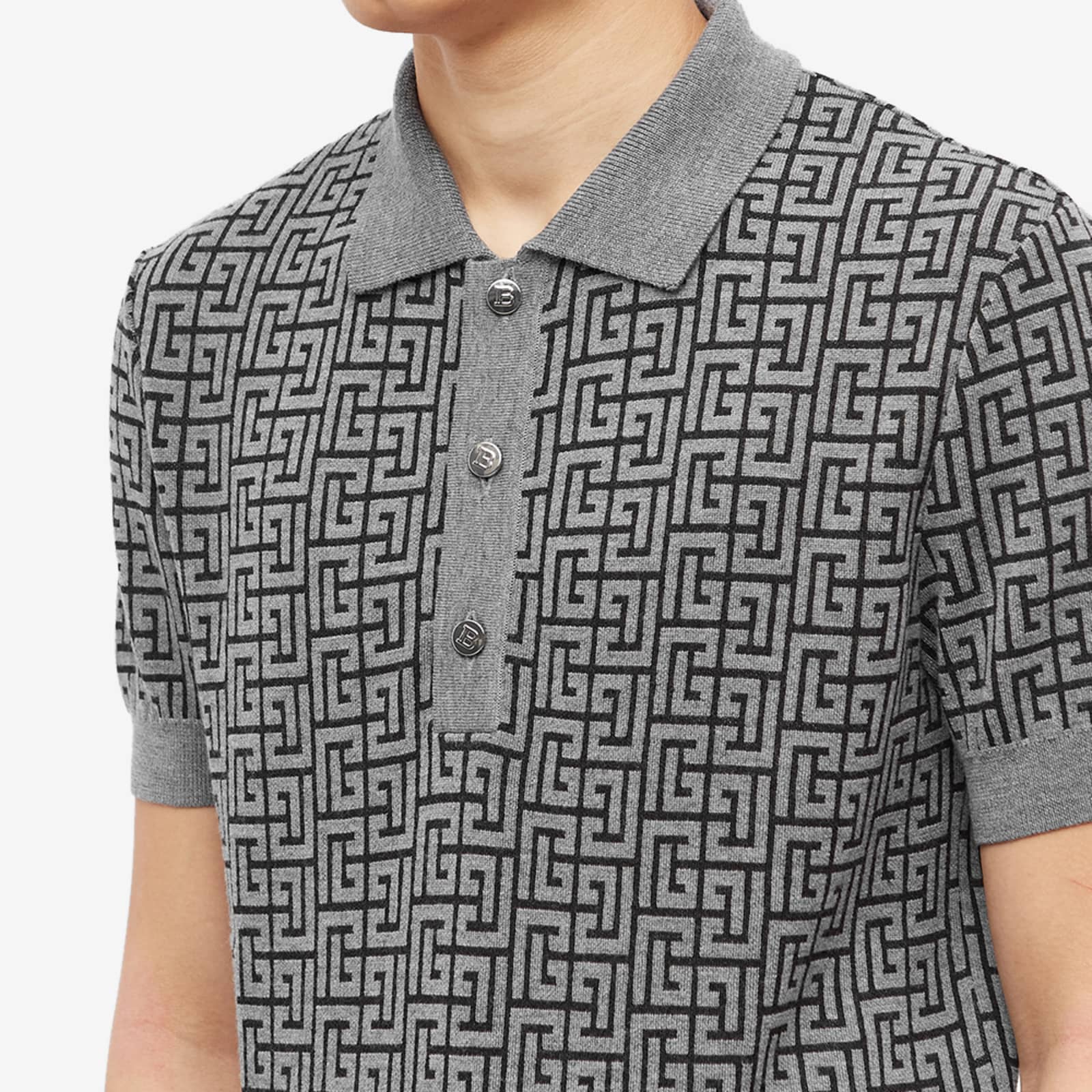 Balmain Monogram Knit Polo Black & Grey | END. (HK)