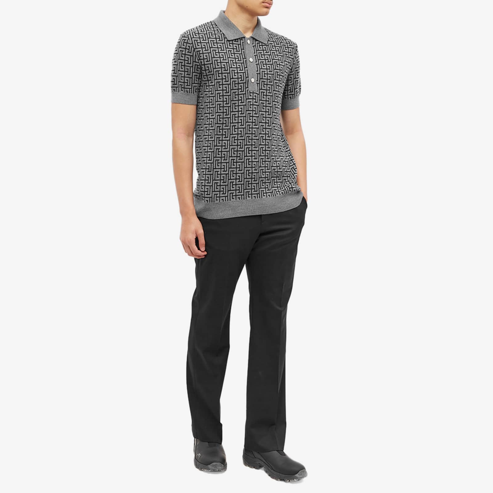 Balmain Monogram Knit Polo Black & Grey | END. (HK)