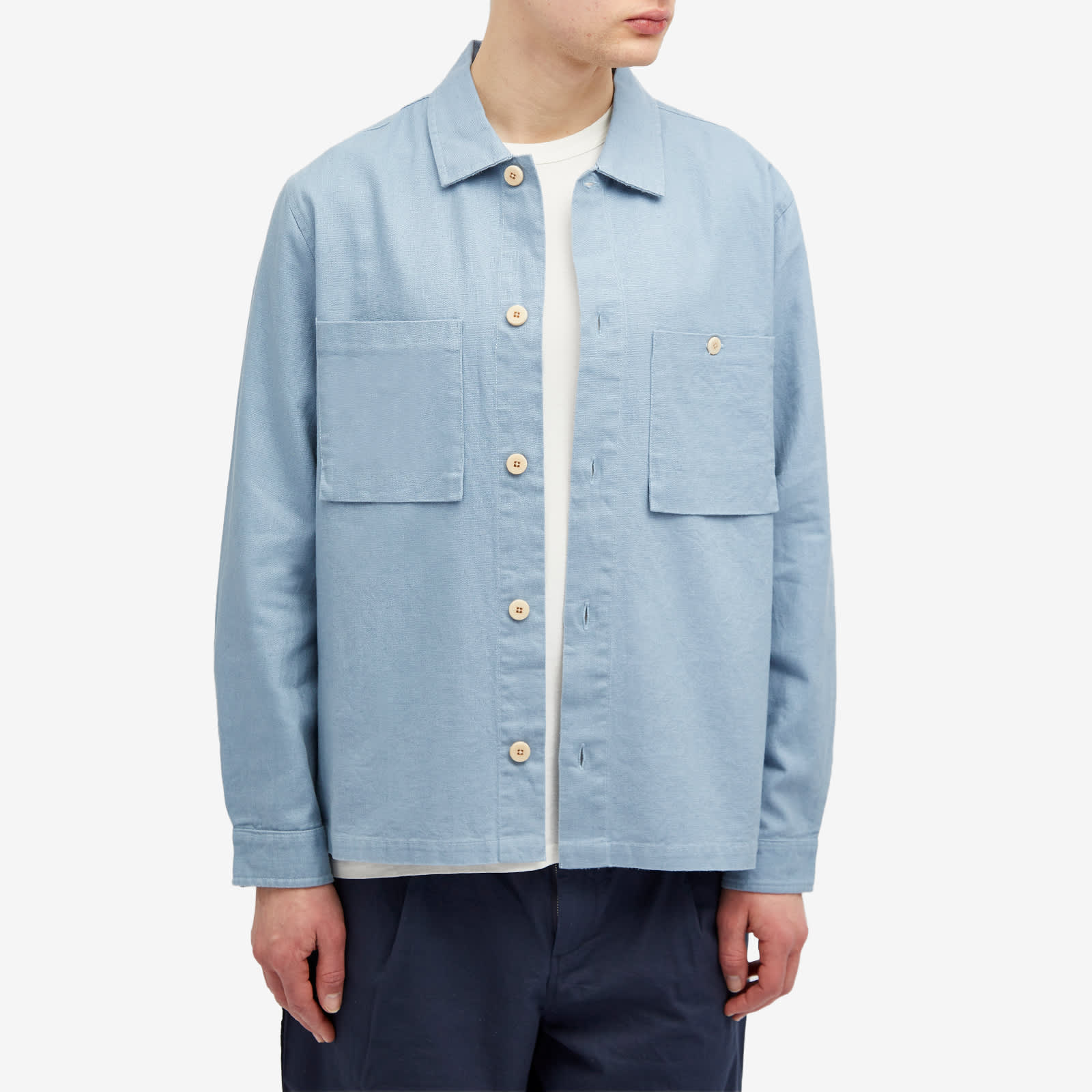Folk Patch Overshirt Washed Blue Hemp Canvas | END. (GB)