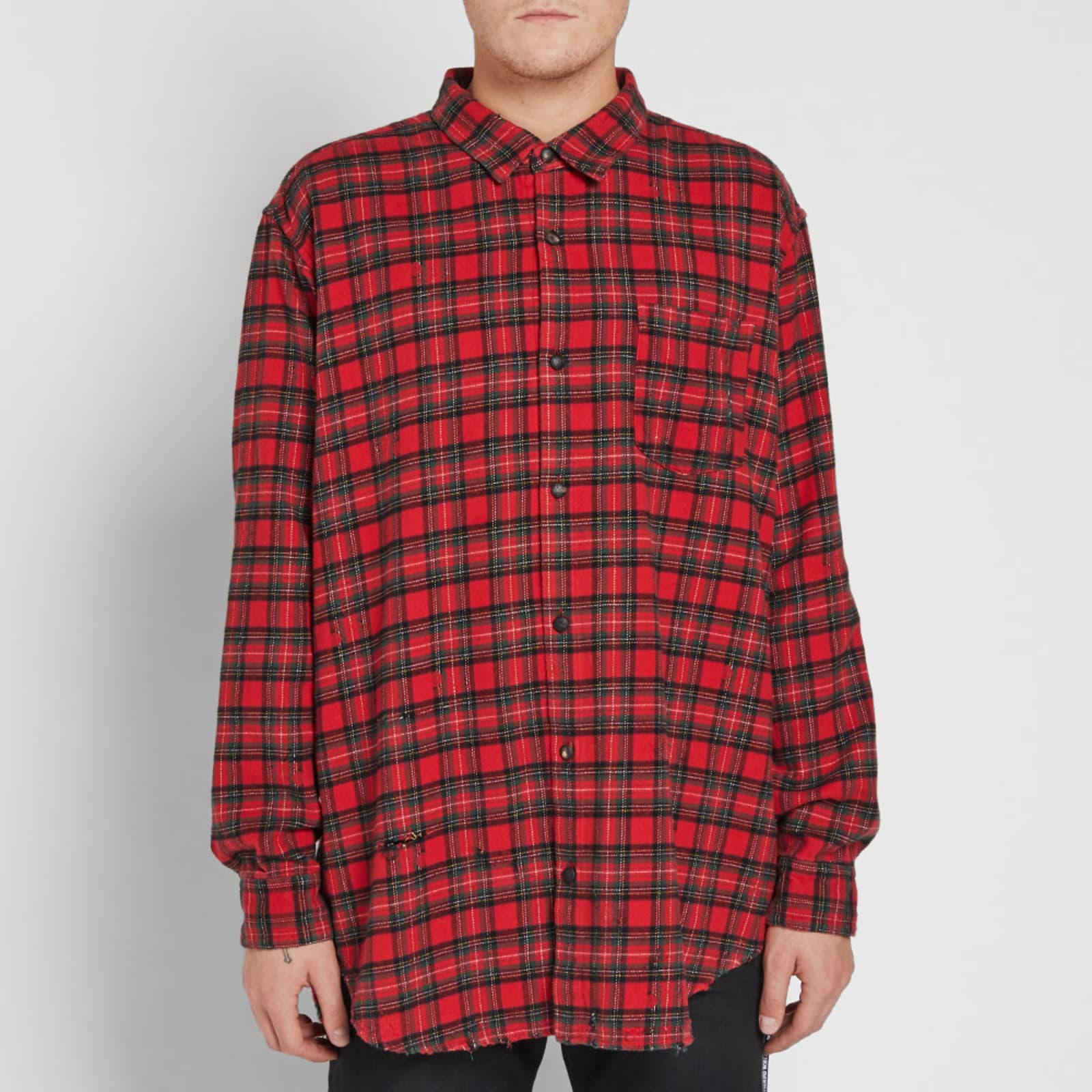 MASTERMIND WORLD Damaged Skull Check Flannel Shirt Red | END.