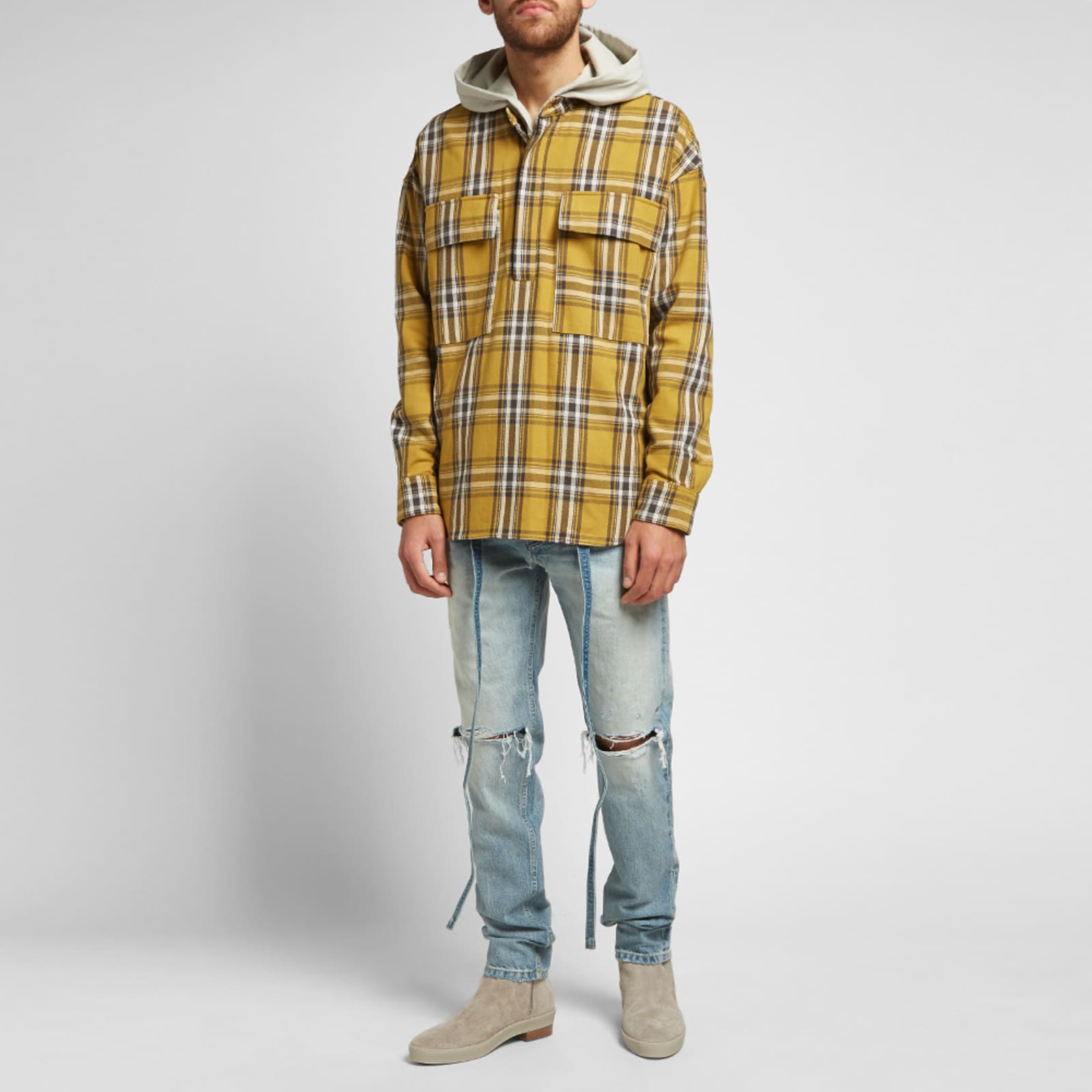 Fear of God Henley Plaid Pulllover Shirt Garden Glove Yellow Plaid | END.
