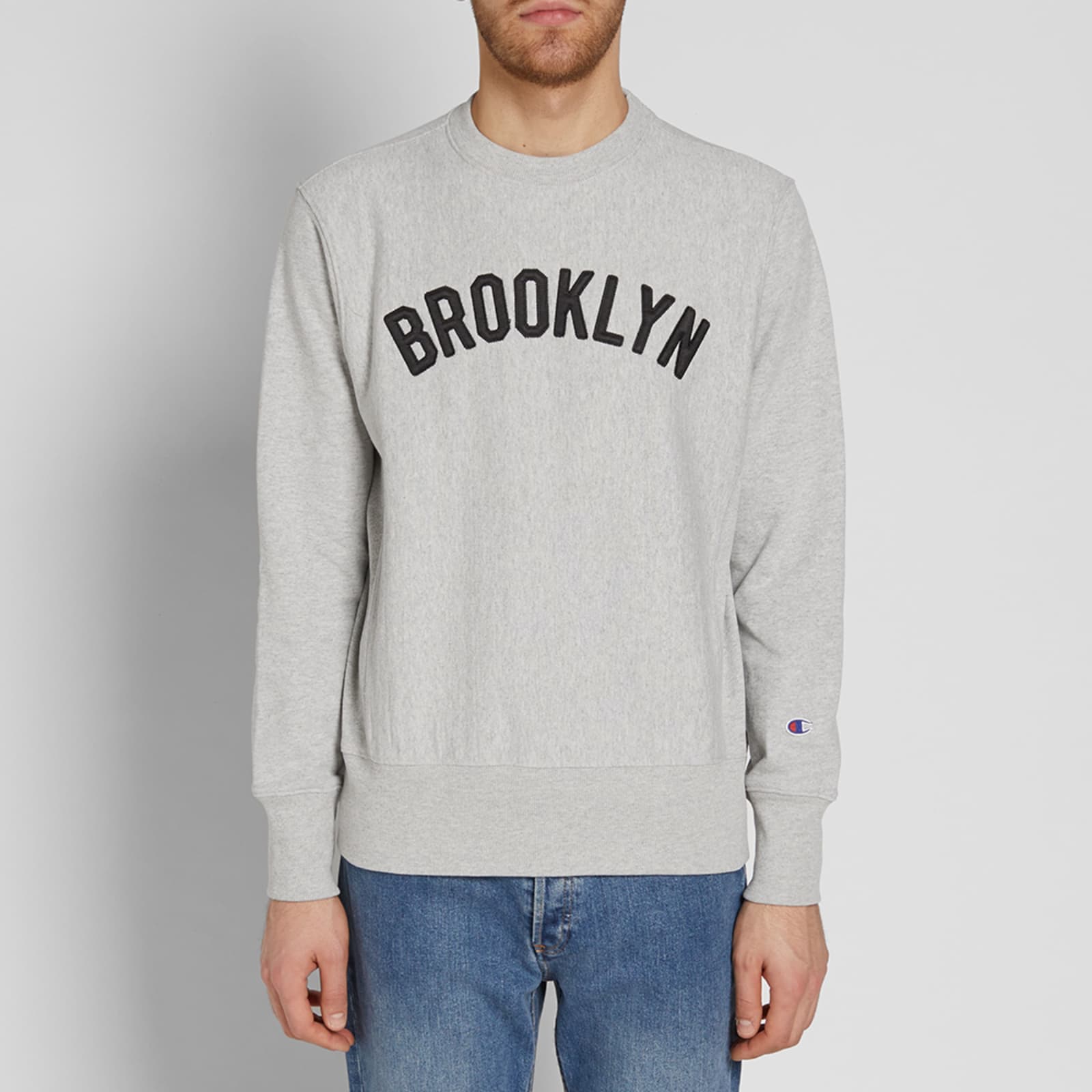 Champion Reverse Weave USA Crew Sweat Brooklyn Grey Marl | END. (US)