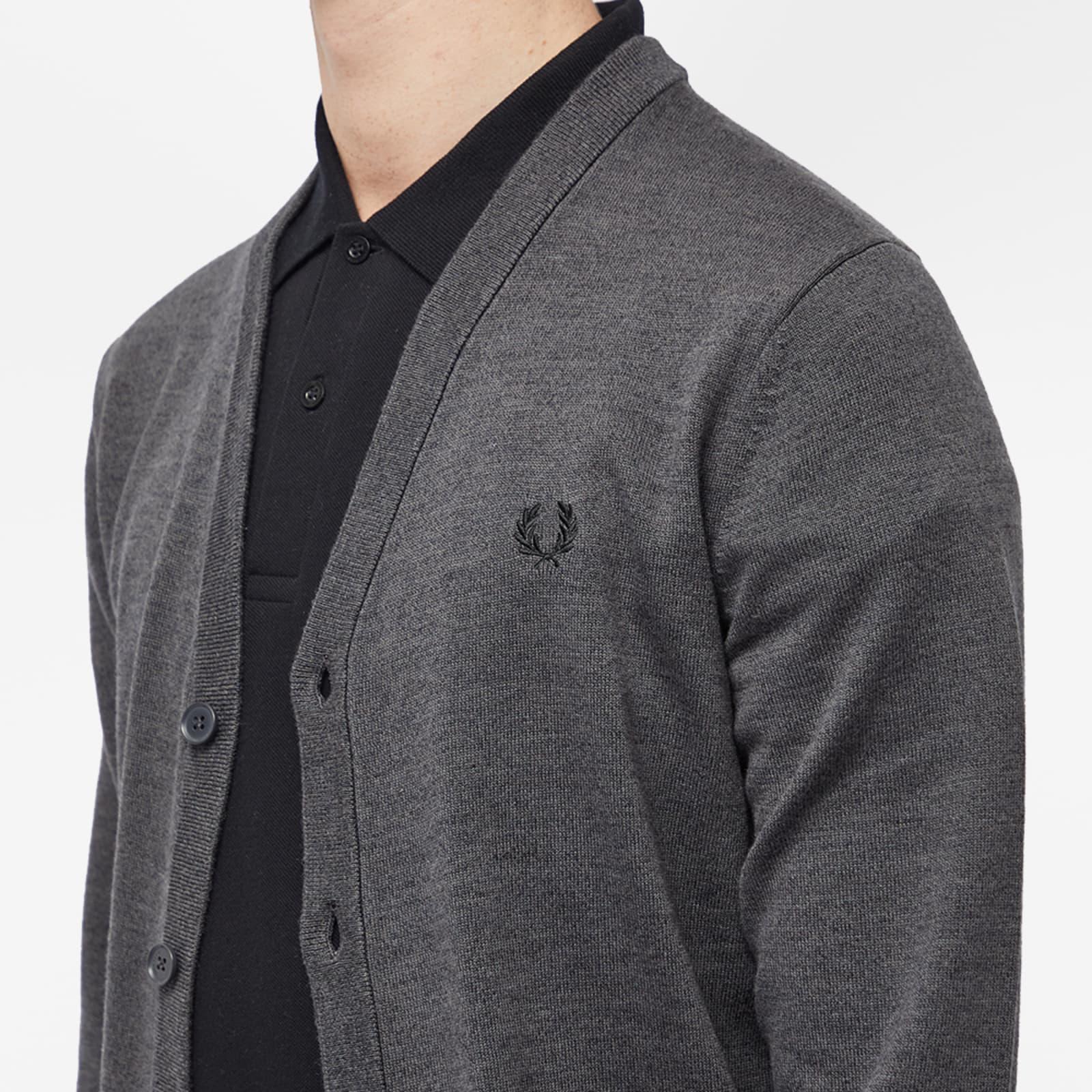 Fred Perry Merino Cardigan Dark Grey Marl | END. (AU)