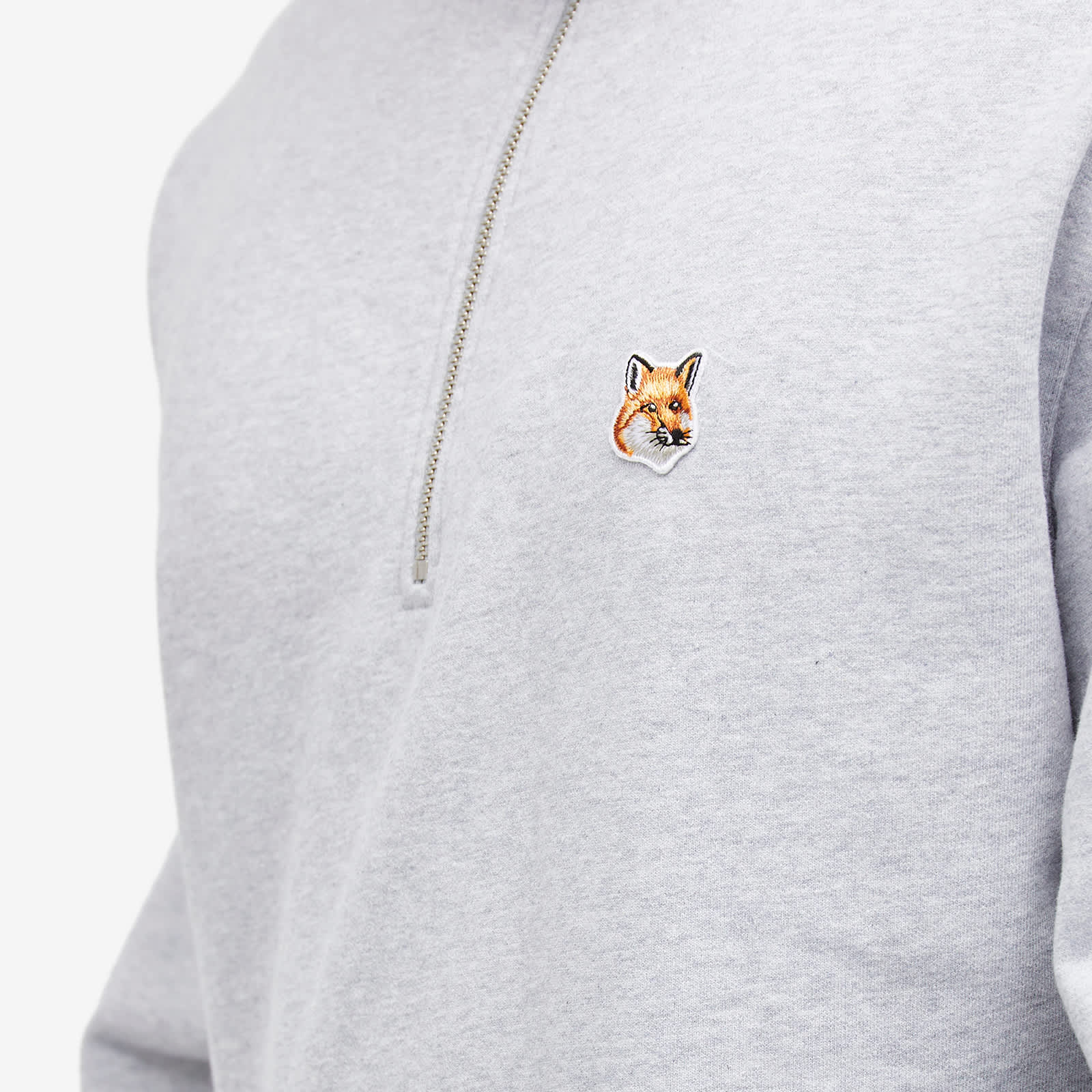 Maison Kitsuné Fox Head Patch Half Zip Sweat Light Grey Melange | END. (GB)