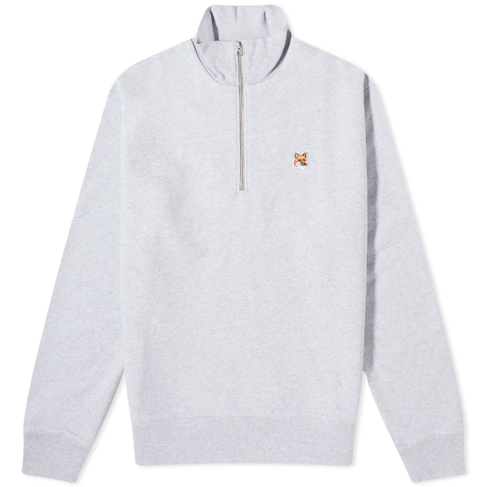 Maison Kitsuné Fox Head Patch Half Zip Sweat Light Grey Melange | END. (GB)