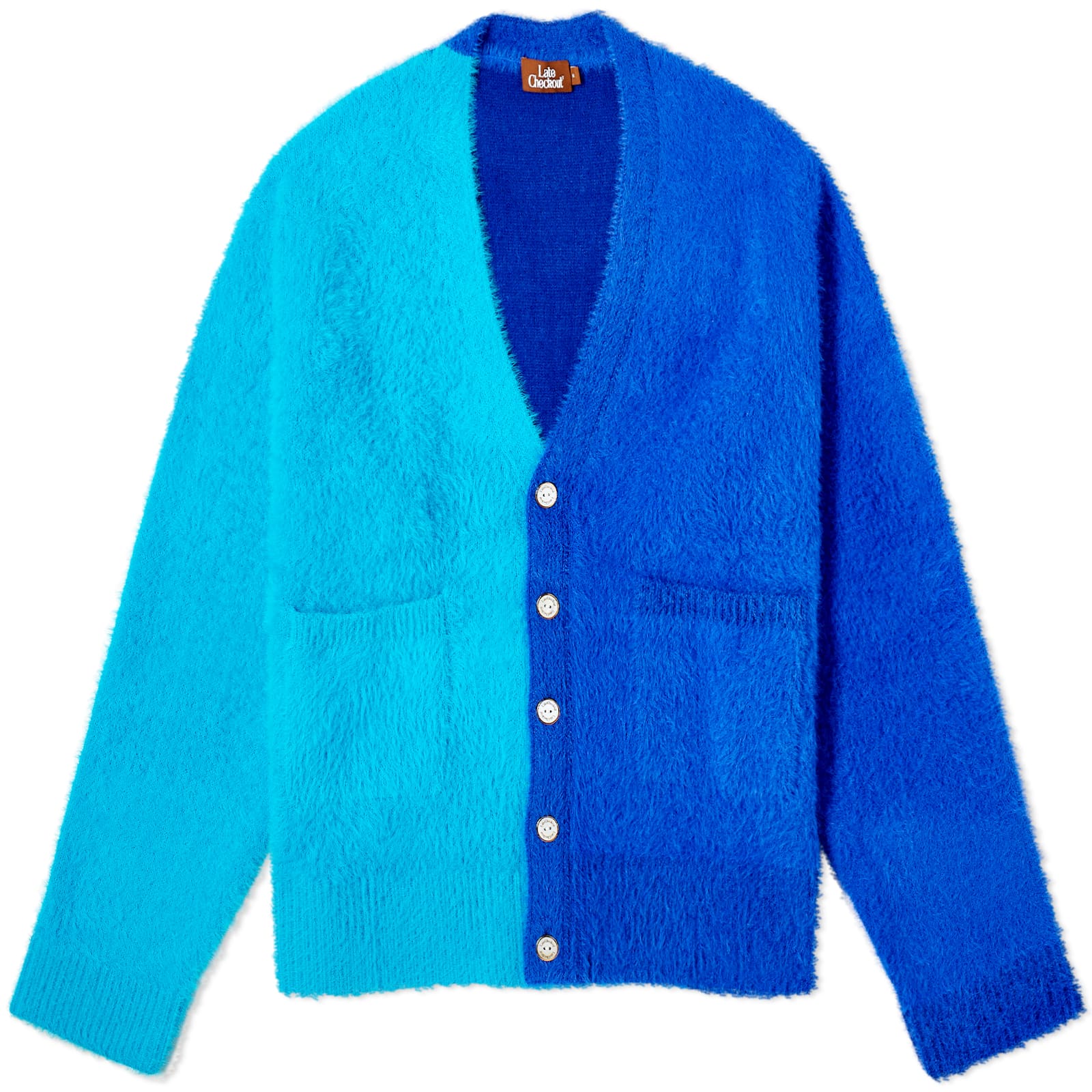 Late Checkout Harlequin Fuzzy Cardigan Blue | END.