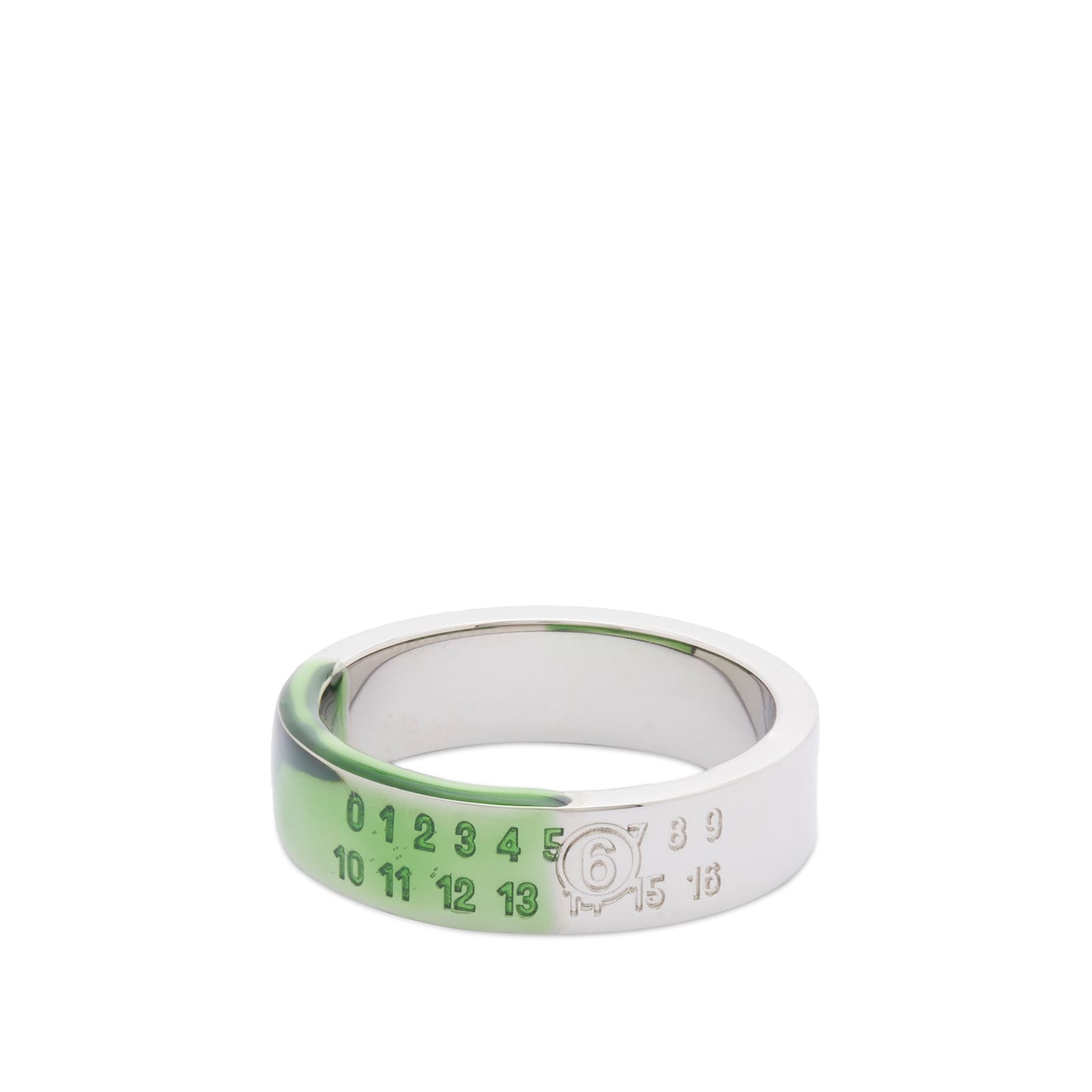 MM6 Maison Margiela Number Logo Ring Polished Silver & Green | END. (HK)