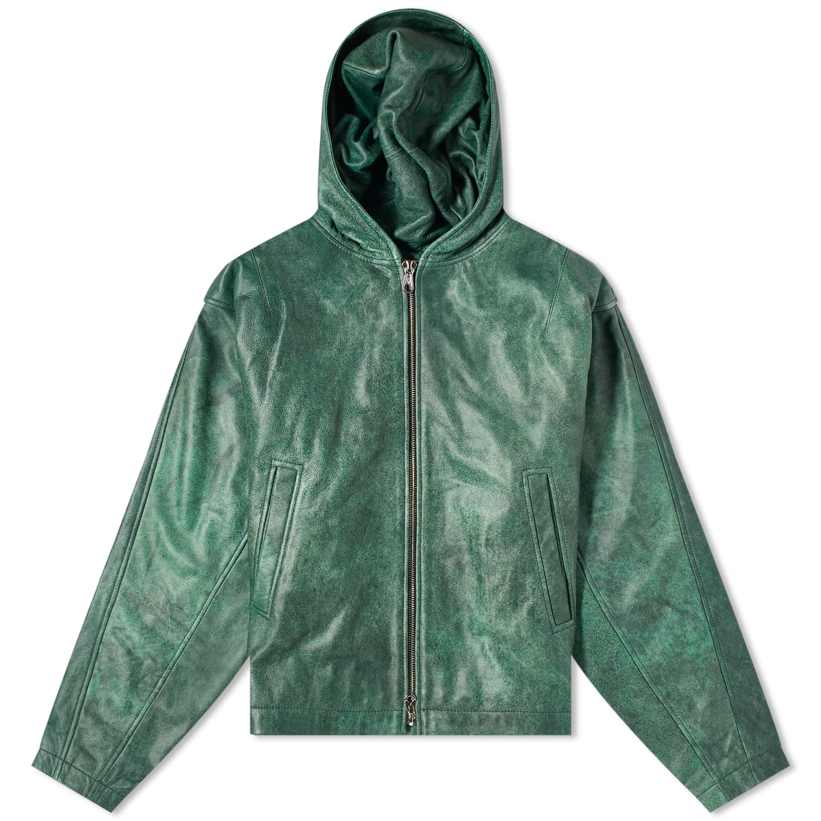 Cole Buxton Hooded Leather Jacket Cracked Green | END. (GB)
