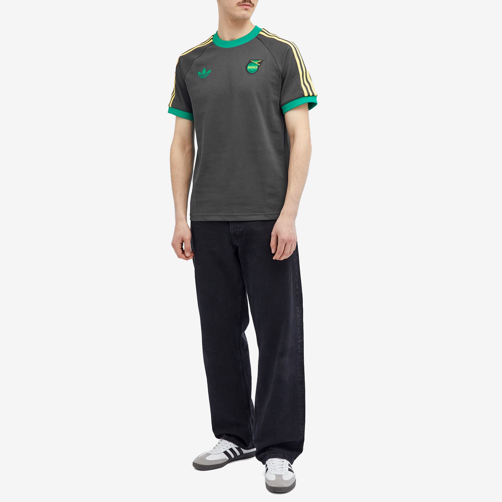 Adidas Jamaica JFF 3 Stripe Tee Utility Black | END. (GB)