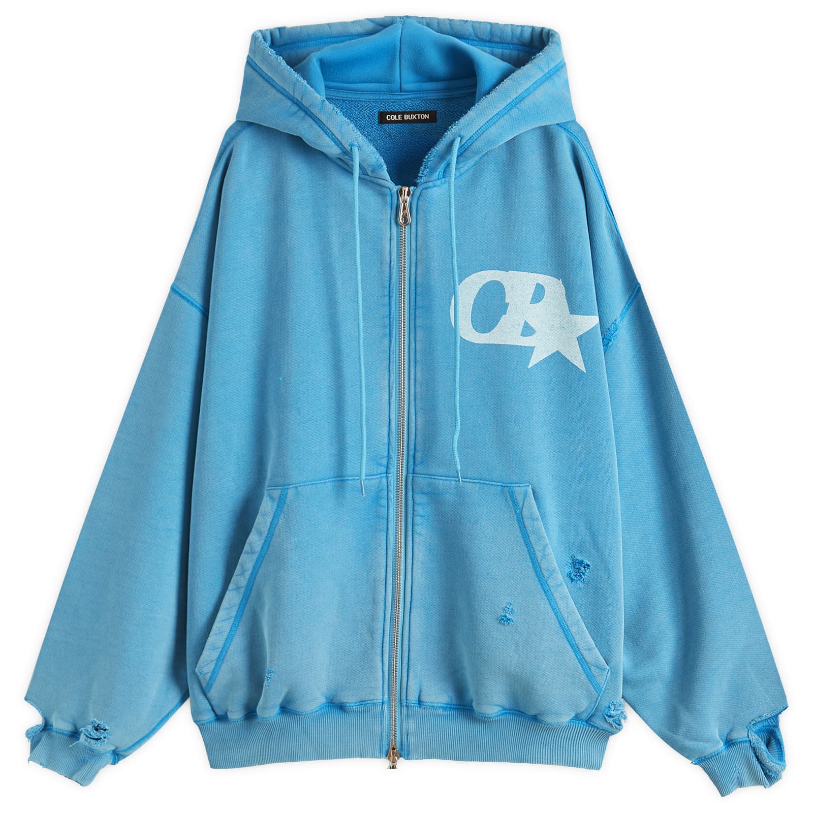 Cole Buxton CB Star Distressed Pocket Zipped Hoodie Washed Blue | END. (GB)