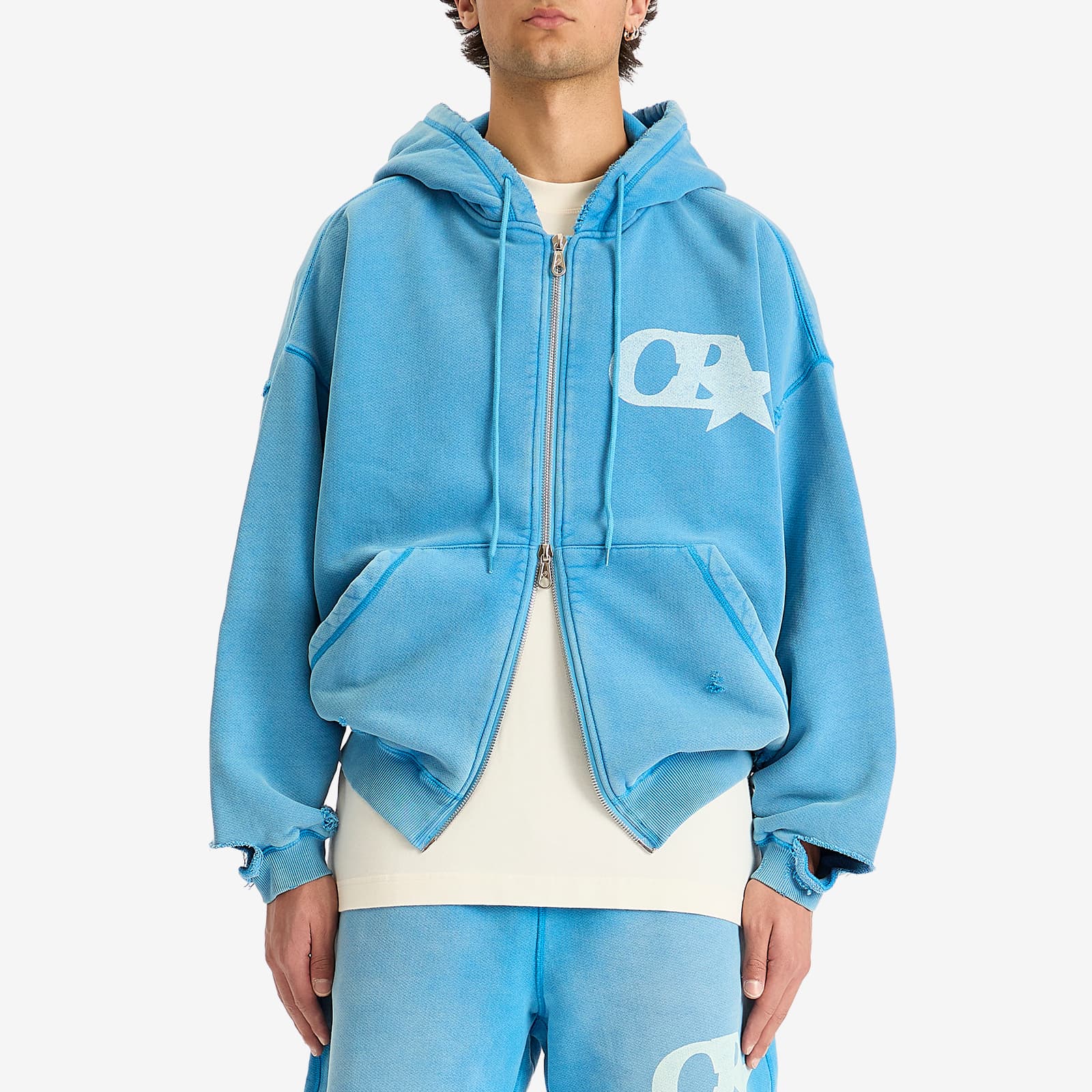 Cole Buxton CB Star Distressed Pocket Zipped Hoodie Washed Blue | END. (GB)