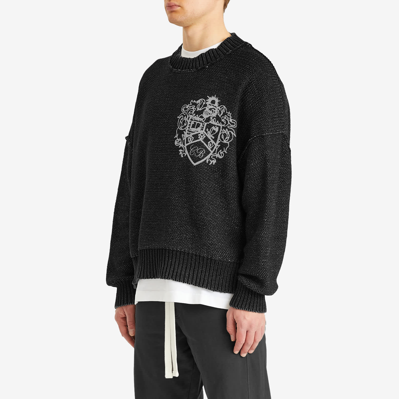 Cole Buxton Collegiate Crest Knit Sweater Washed Black | END. (GB)