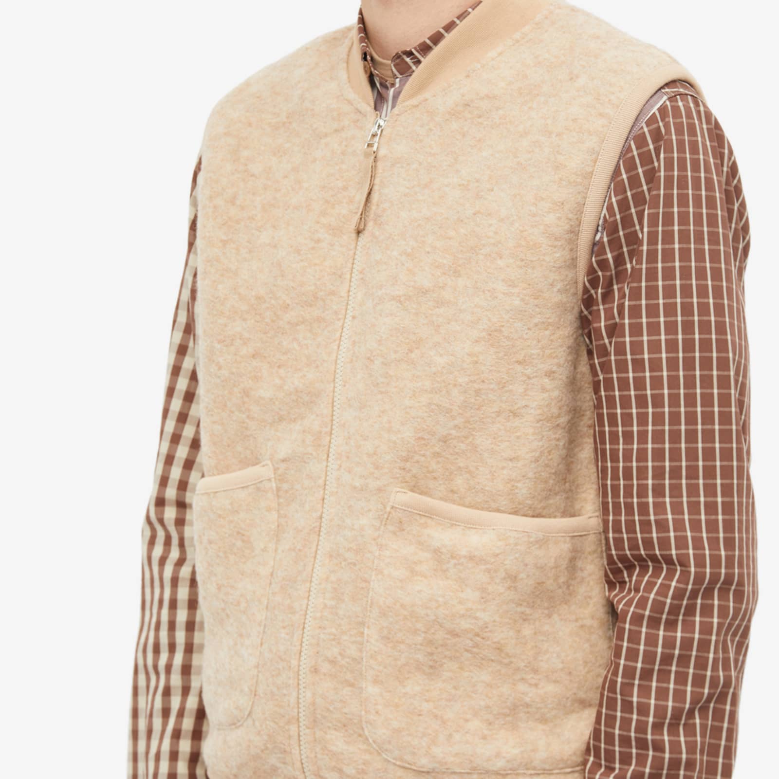 Universal Works Wool Fleece Zip Waistcoat Stone | END. (US)