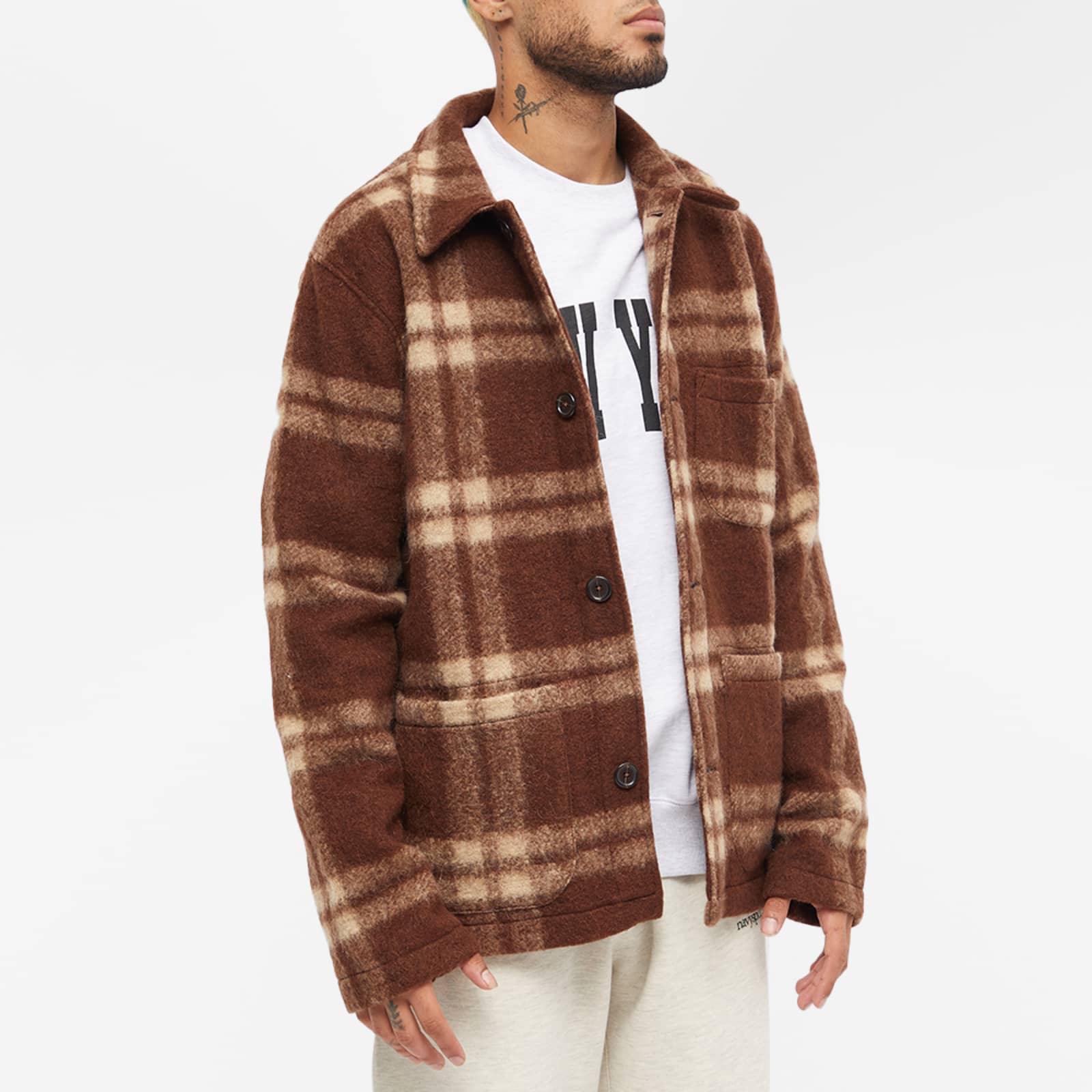 Universal Works Check Wool Fleece Field Jacket Brown | END. (US)