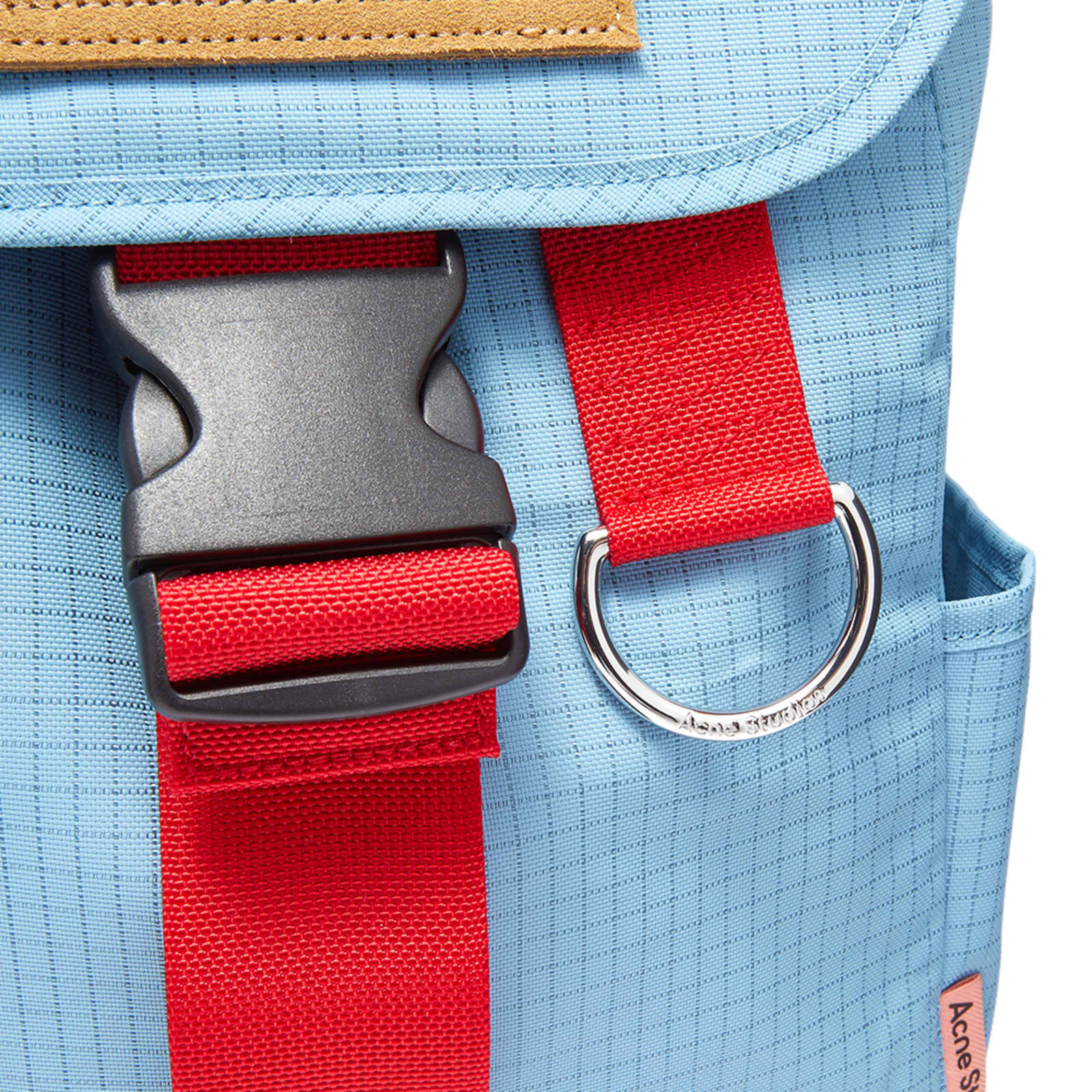Acne Studios Post Ripstop Suede Backpack Pale Blue & Red | END.