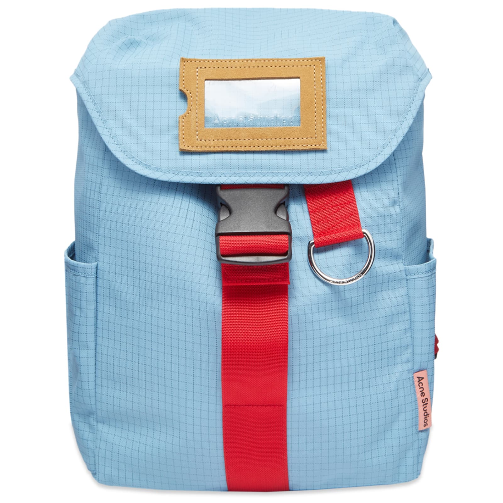 Acne Studios Post Ripstop Suede Backpack Pale Blue & Red | END.