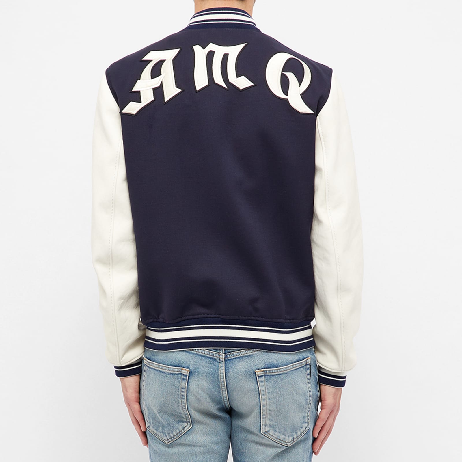 Alexander McQueen Monogram Letterman Jacket Navy, Off White & Black ...