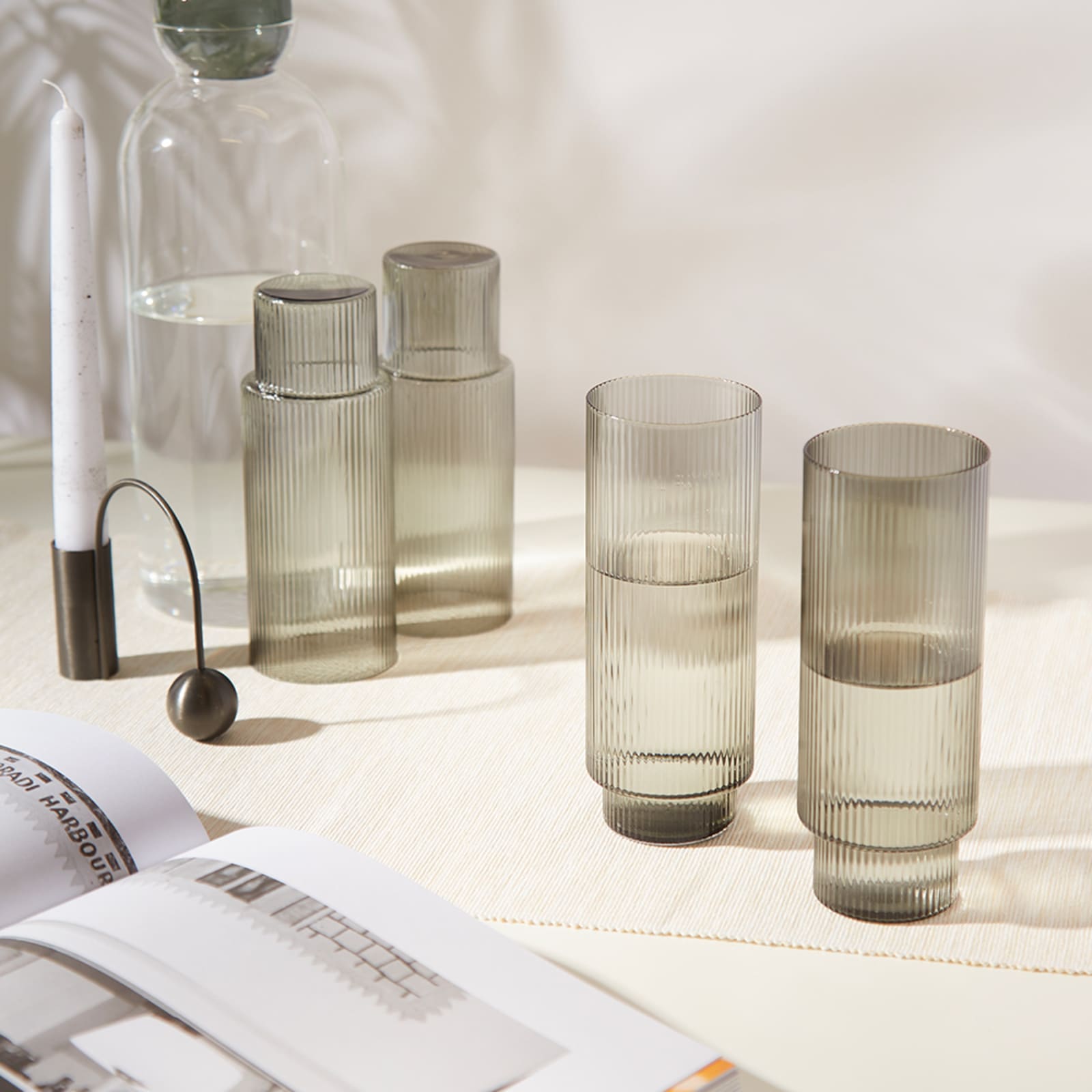 Ferm Living Ripple Long Drink Glass Set Of 4 Smoked Grey End Us