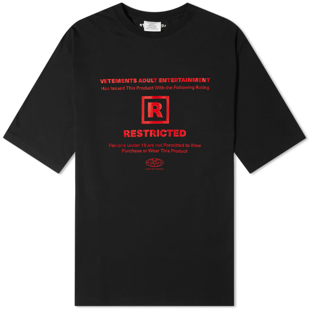 VETEMENTS Oversized 18+ Restricted Tee Black | END.