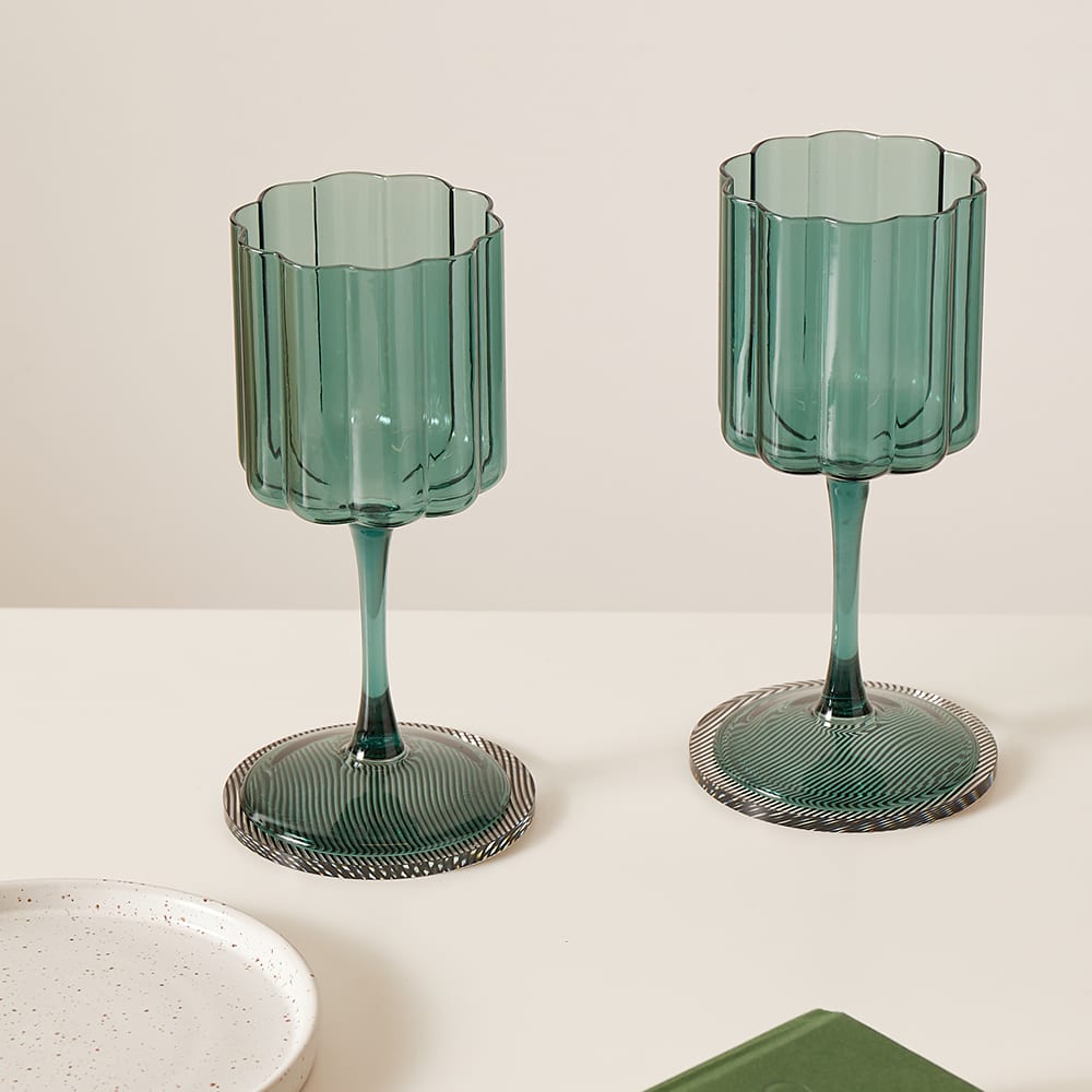 Fazeek Wave Wine Glass - Set of 2 Teal | END. (ES)