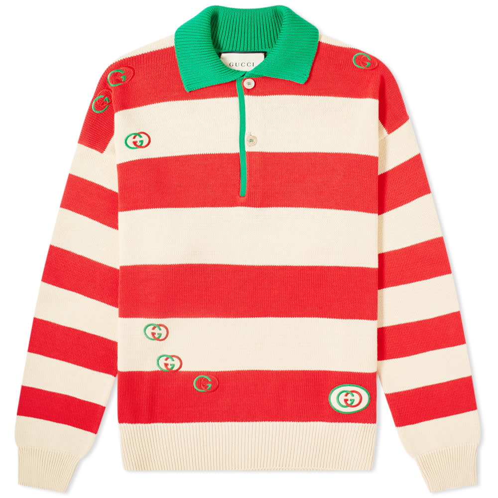 Gucci Striped Knit Logo Polo Red | END.