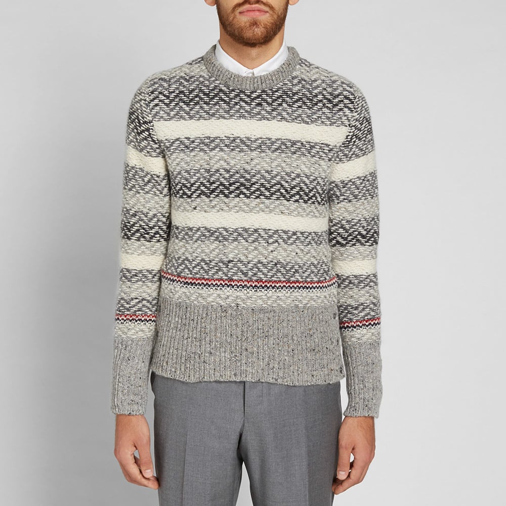 Thom Browne Herringbone Stripe Crew Knit Tonal Grey | END. (US)