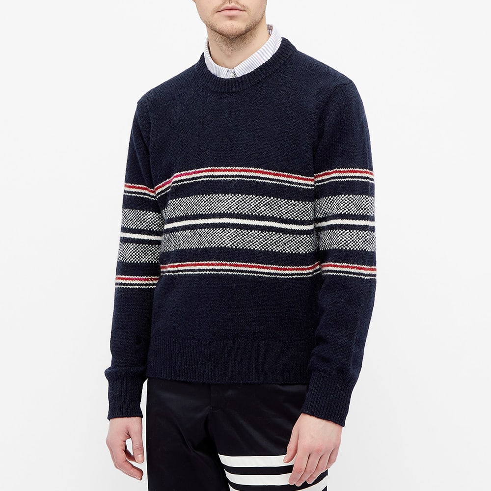 Thom Browne Birdseye Jacquard Stripe Crew Knit Navy | END. (SG)
