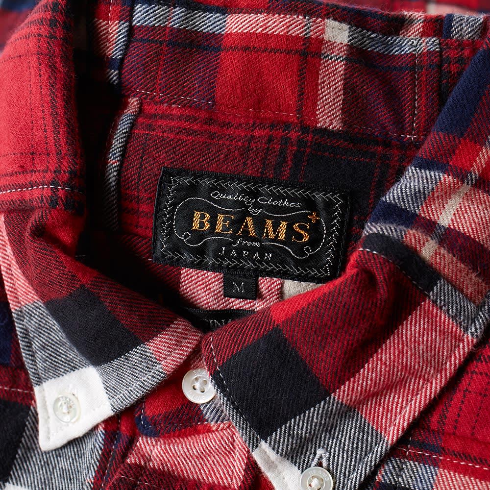 Beams Plus Button Down Patchwork Check Shirt Red | END.