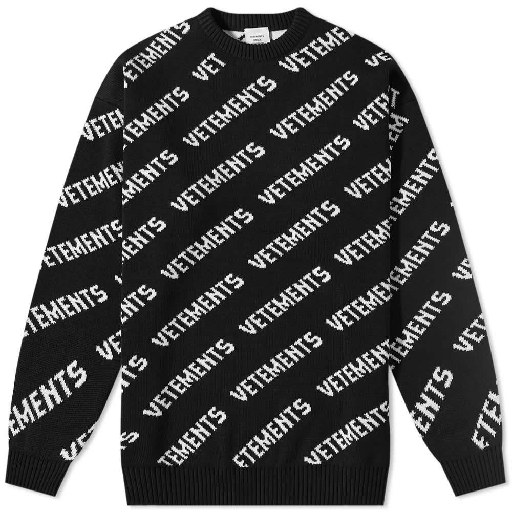VETEMENTS All Over Logo Crew Knit Black | END. (NL)