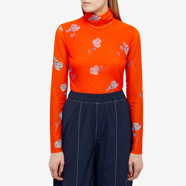 GANNI Long Sleeve Printed Mesh Rollneck Orangeade | END. (US) GANNI Long Sleeve Printed Mesh Rollneck Orangeade | END. (US)