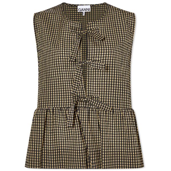 GANNI Seersucker Check Sleeveless Ribbon Blouse Gingham Starfish | END ... GANNI Seersucker Check Sleeveless Ribbon Blouse Gingham Starfish | END ...