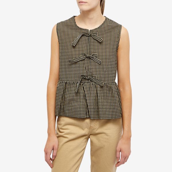 GANNI Seersucker Check Sleeveless Ribbon Blouse Gingham Starfish | END ... GANNI Seersucker Check Sleeveless Ribbon Blouse Gingham Starfish | END ...