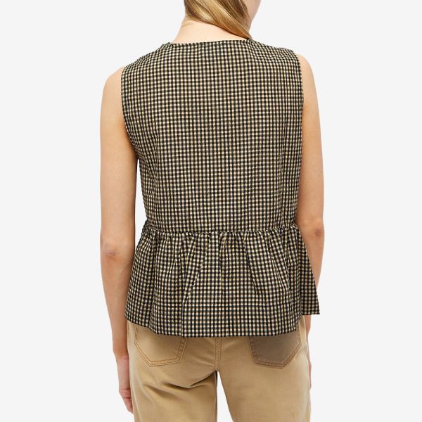 GANNI Seersucker Check Sleeveless Ribbon Blouse Gingham Starfish | END ... GANNI Seersucker Check Sleeveless Ribbon Blouse Gingham Starfish | END ...