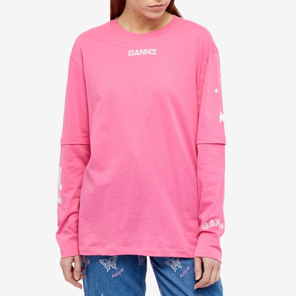 GANNI Long Sleeve Logo Back Tee Shocking Pink | END. (Global) GANNI Long Sleeve Logo Back Tee Shocking Pink | END. (Global)