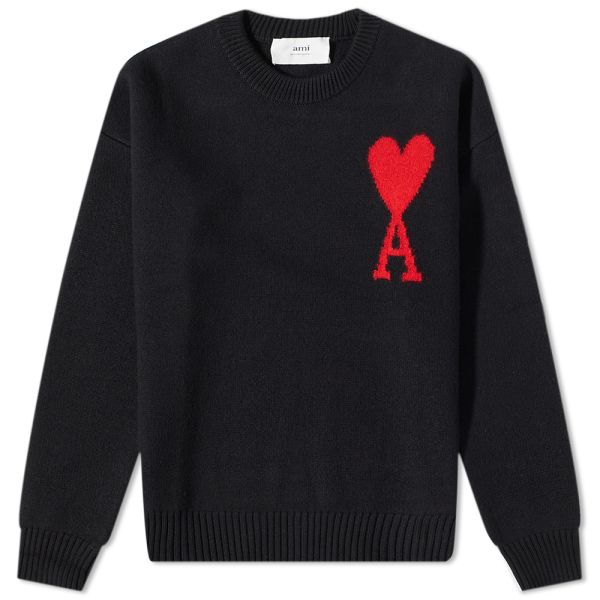 AMI Large A Heart Crew Knit Black & Red | END. (CA)